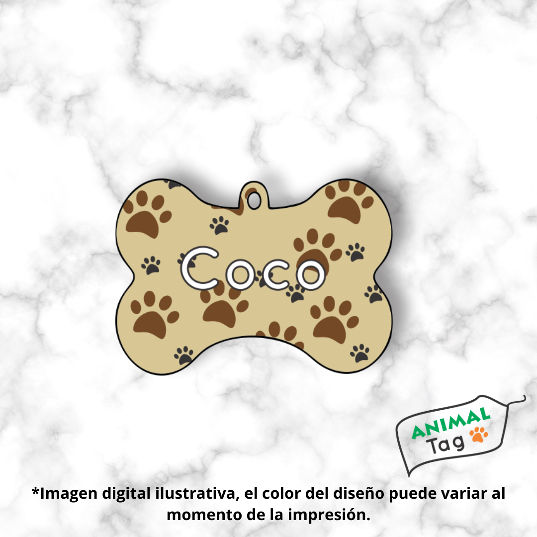 Placa ID para perros huellas Café